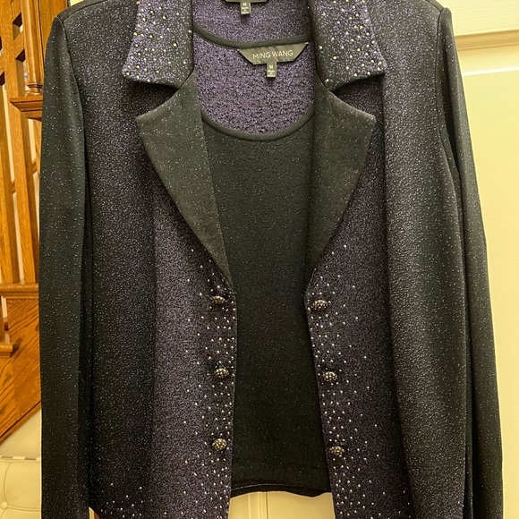 Ming Wang | Jackets & Coats | Purple And Silver Sparkly Jacket Set ...